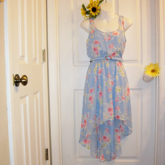 Candie's | Dresses | Candies Hi Low Blue Floral Dress Wbelt Floral ...